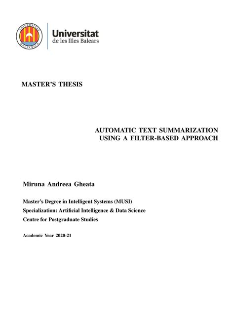 Pdf Automatic Text Summarization Using A Filter Based Approach