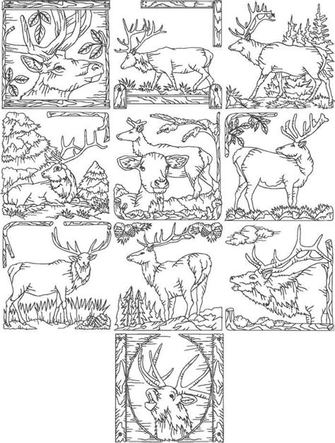 Redwork Deer Set Leather Craft Patterns Leather Tooling Patterns