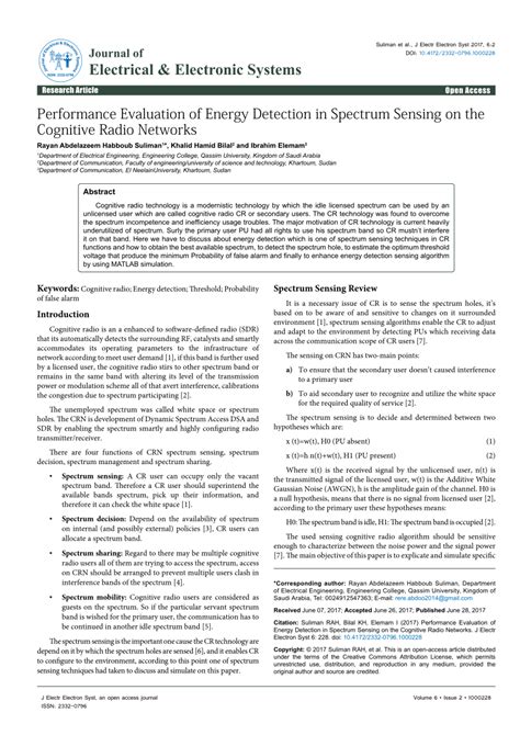 Pdf Performance Evaluation Of Energy Detection In Spectrum Sensing On