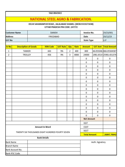 Tax Invoice Formate Pdf