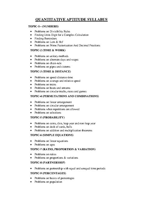 Quntitavie Aptitude Nothing Quantitative Aptitude Syllabus Topic 1
