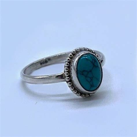 Designer 925 Silver Turquoise Oval Ring T Faris Jewels