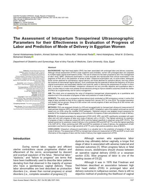 The Assessment Of Intrapartum Transperineal Ultrasonographic Parameters