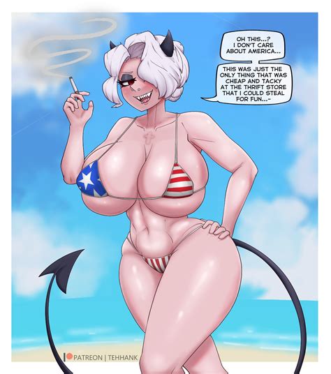 Rule 34 American Flag Bikini Beach Big Breasts Cigarette Helltaker