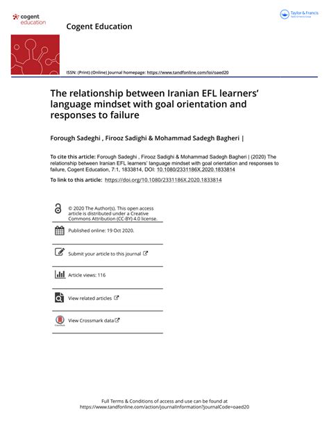 Pdf The Relationship Between Iranian Efl Learners Language Mindset With Goal Orientation And