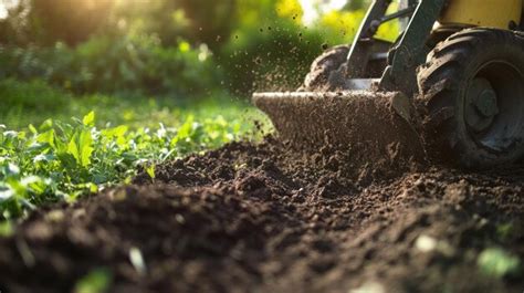 Small Tractor Digging In The Garden Premium Ai Generated Image