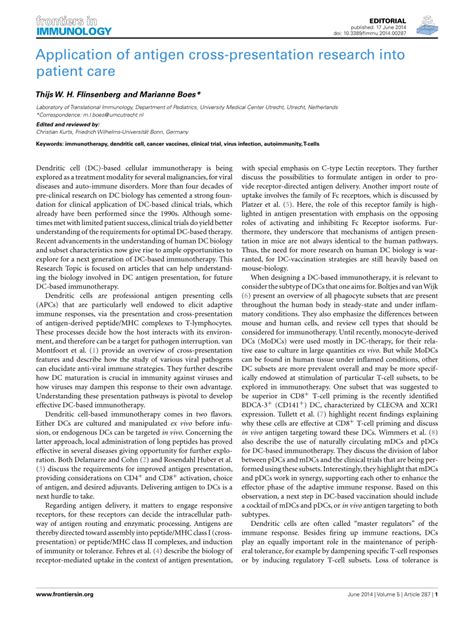 Pdf Application Of Antigen Cross Presentation Research Into Patient Care
