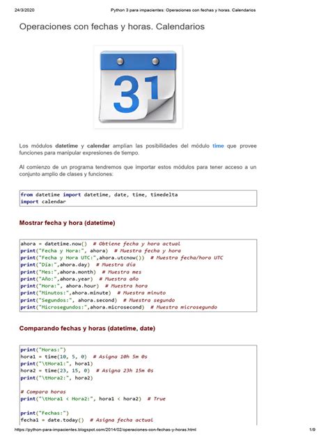 Python 3 Operaciones Con Fechas Y Horas Calendarios Pdf
