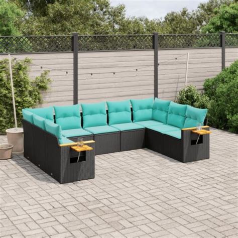 Vidaxl 9 Piece Patio Sofa Set With Cushions Black Poly Rattan 1 Kroger