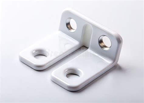 A Closeup View Of A Modern White Metal Bracket With Three Holes And A Protruding Pin Highquality