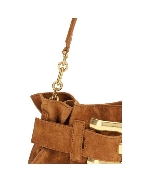 Balmain Beige Calf Leather Bos Taurus Shoulder Bag In Brown Lyst