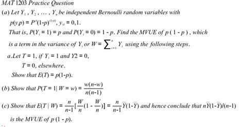 solved mat 1203 practice question a let y1 y2 … yn be