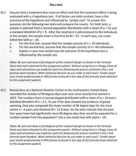 Solved The Z Test 101 Assume That A Treatment Does Have An