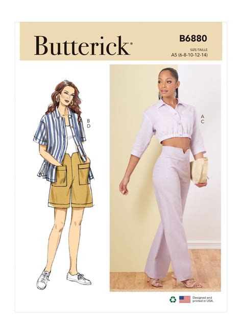 Butterick Sewing Pattern B6880 Misses Shirts Trousers And Shorts