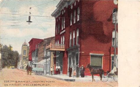 E64 Wellsburg West Virginia Postcard 1909 7th Main St Stores Delivery