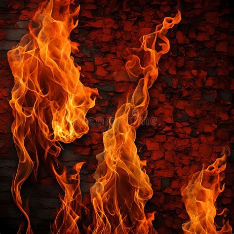 Fire On A Brick Wall Ai Generated Image Stock Illustration