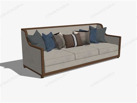 Wood Sofa With Cushions Sketchup 3d Model Skp File Download Sketchupbox
