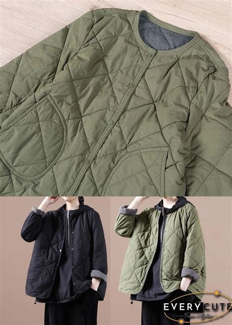 Green Warm Fine Cotton Filled Jackets Solid Color Winter Jackets