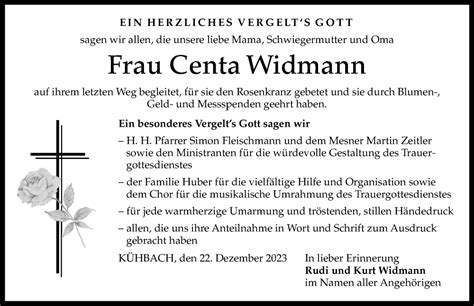 Traueranzeigen Von Centa Widmann Augsburger Allgemeine Zeitung
