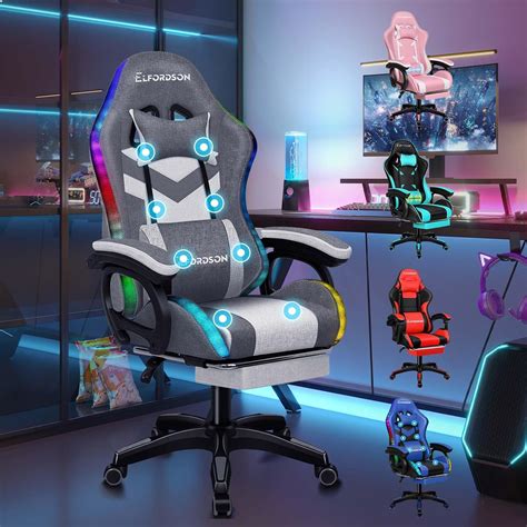 Elfordson Led Gaming Chair With 8 Point Massage Swivel Office Chairs