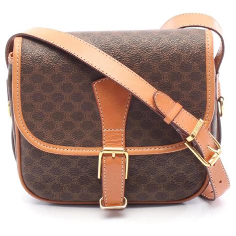 Céline Celine Macadam Shoulder Bag Brown Leather Cloth Ref2584711
