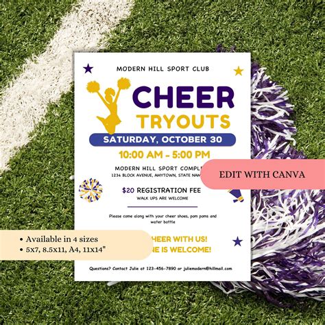 Cheerleading Tryout Flyer Template Editable Cheer Tryouts Flyer For