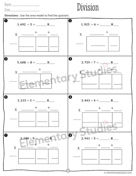 Division Using Area Model Worksheet Box Method Multiplication