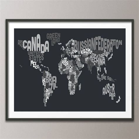 Typography World Map Text Art Print Map World Map Art Map Wall Mural