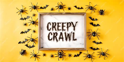 Spider And Bat Border With Creepy Crawl Text Concept As A Creepy Border