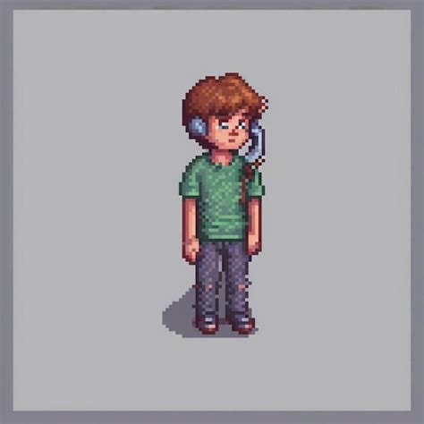 Cute Pixel Art Of A Boy Enjoying Music With Headphones Premium Ai