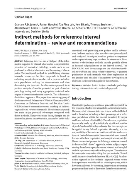 Indirect Methods For Reference Interval Determination Review And Recommendations Pdf