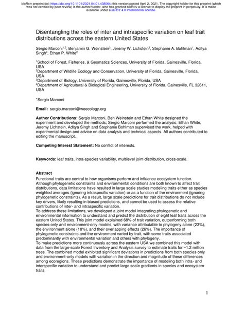Pdf Disentangling The Roles Of Inter And Intraspecific Variation On