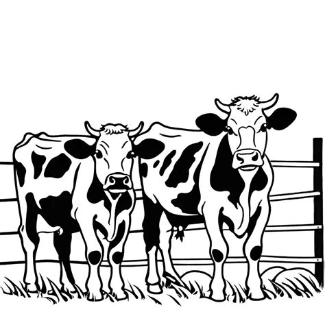 פרות עומדות ליד גדר דף צביעה ⚡ דף בצבע