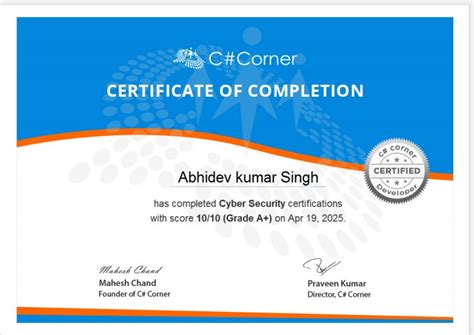 Cybersecurity Learningneverstops Certificateofachievement Cscorner… Abhidev Kumar Singh