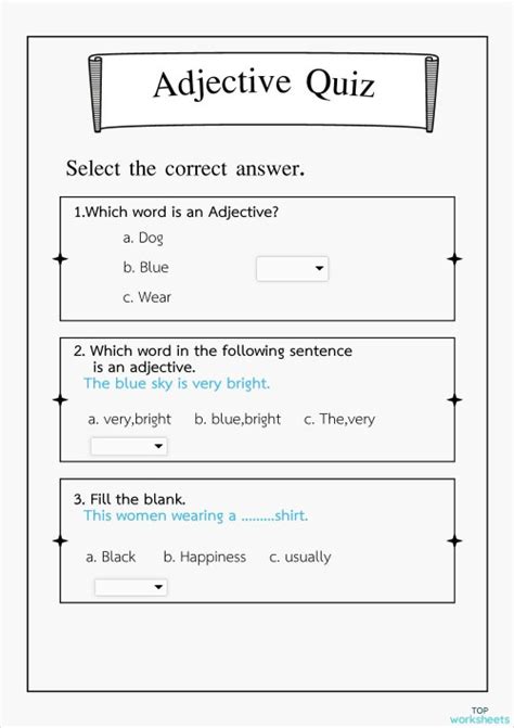 Adjective Worksheet Interactive Worksheet Topworksheets