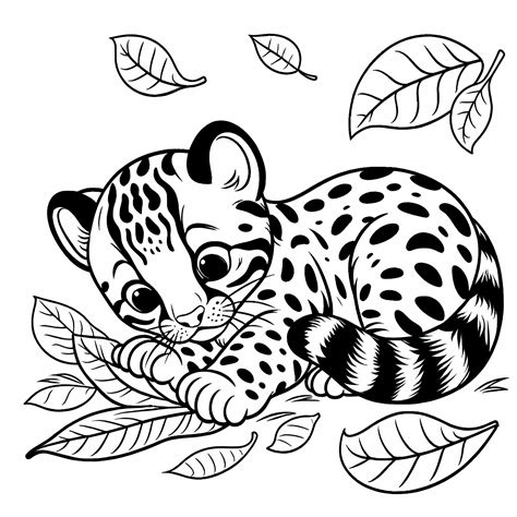 Bébé Ocelot Joue Avec Des Feuilles Téléchargez Gratuitement Le Modèle