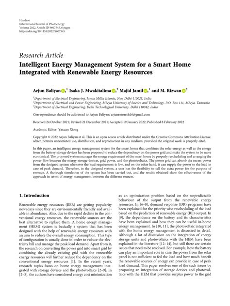PDF Intelligent Energy Management System For A Smart Home Integrated With Renewable Energy