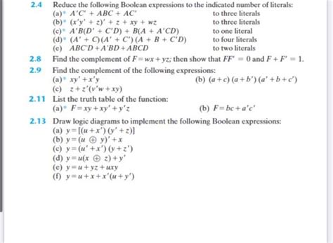 solved 2 4 reduce the following boolean expressions to the