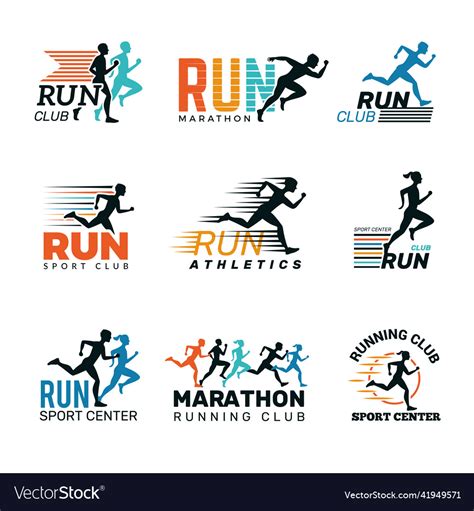 Running Logo Marathon Club Badges Sport Symbols Vector Image