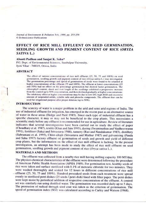Pdf Effect Of Rice Mill Effluent On Seed Germination Seedling Growth