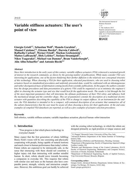 Pdf Variable Stiffness Actuators The Users Point Of View