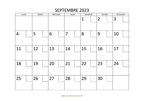 Calendrier Septembre 2023 à Imprimer