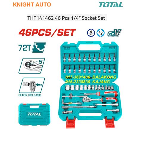 Total Tht141462 46 Pcs 14″ Socket Set Industrial Quick Release Ratchet