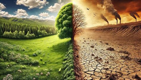 Conceptual Image Contrasting A Thriving Green Forest With A Barren