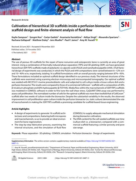 Pdf Cultivation Of Hierarchical 3d Scaffolds Inside A Perfusion
