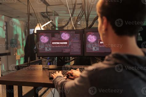 Hacker Breaking Into Computer System Hacking Bank Account Stealing