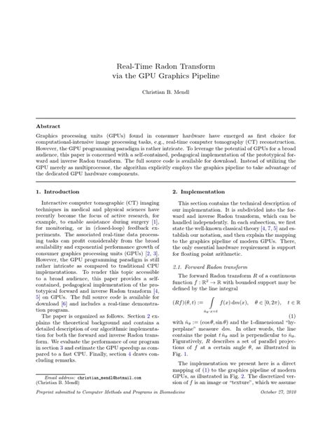 Real Time Radon Transform Via The Gpu Graphics Pipeline Pdf