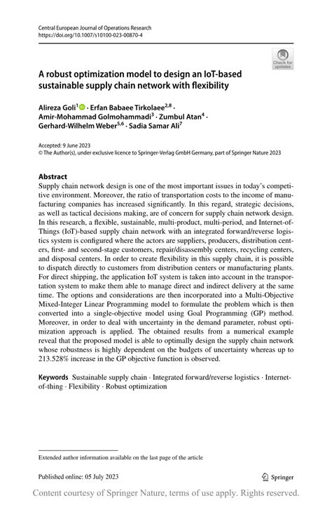 A Robust Optimization Model To Design An Iot Based Sustainable Supply Chain Network With Flexibility