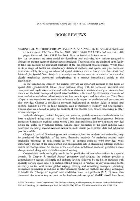 Pdf Statistical Methods For Spatial Data Analysis Statistical Methods