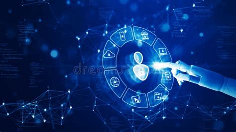 Cyber Security Concept Of Digital Technology Or Online Privacy Protection Robot Abstract Wooden